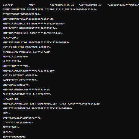 EDI 837 File: Health Care Claim Transaction Set